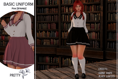 Second Life Marketplace - PRETTY - Basic Uniform / Pink [Striped]